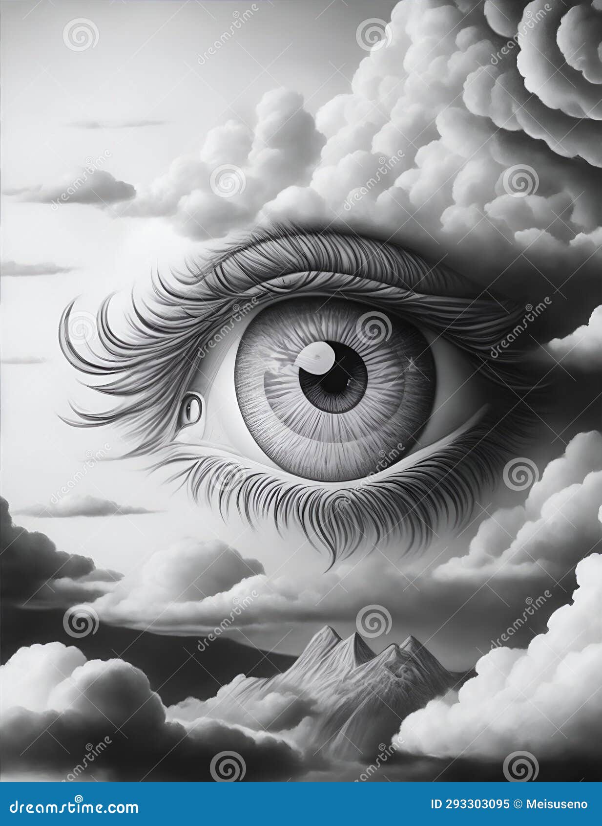 Eyes with Clouds in Engraved Style Illustration Stock Illustration ...