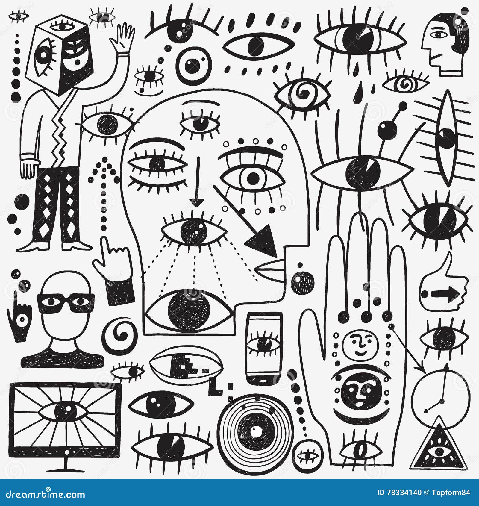 Eyes doodles set stock vector. Illustration of science - 78334140