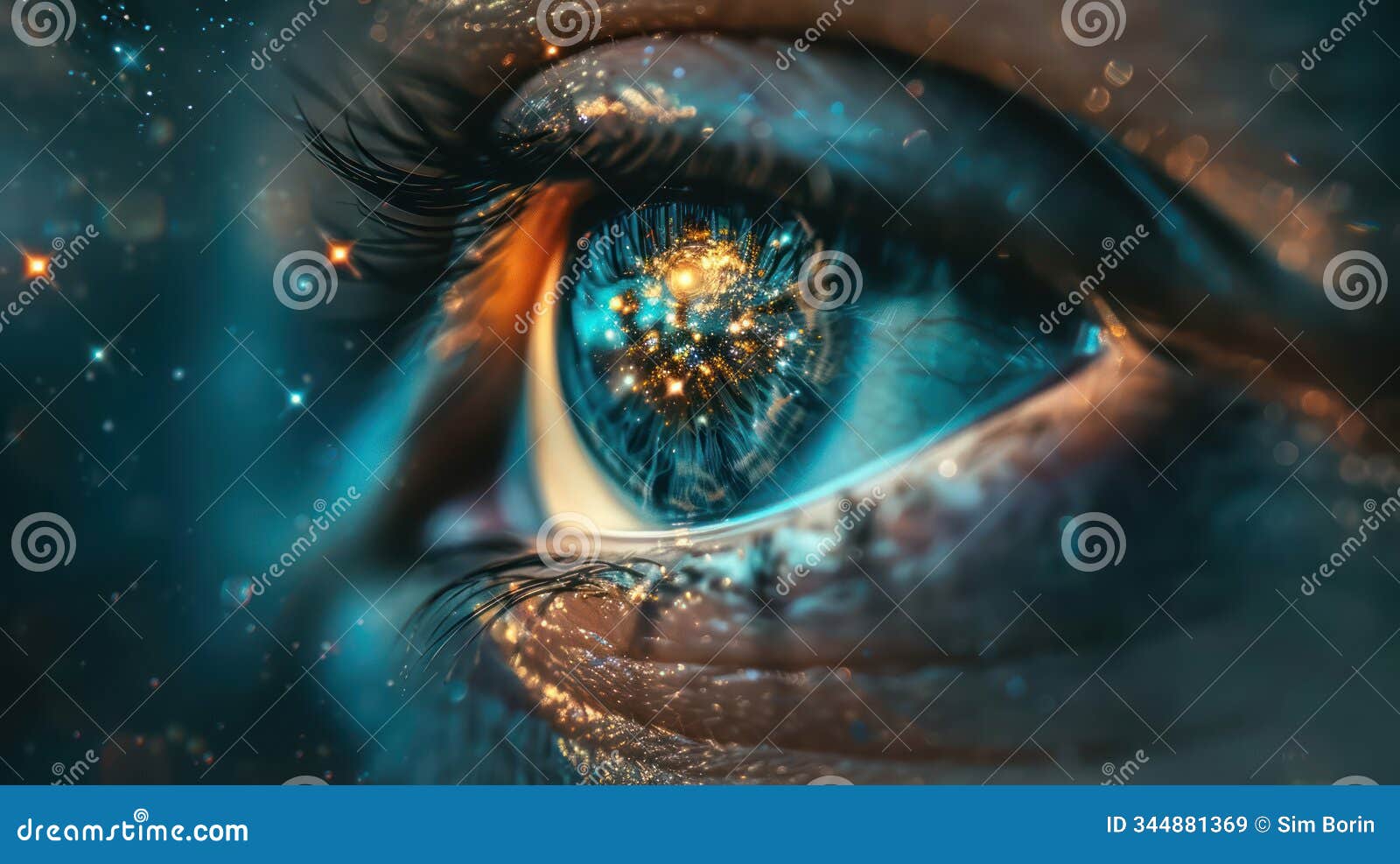 Eyes Opening with a Reflection of the Universe Stock Illustration ...