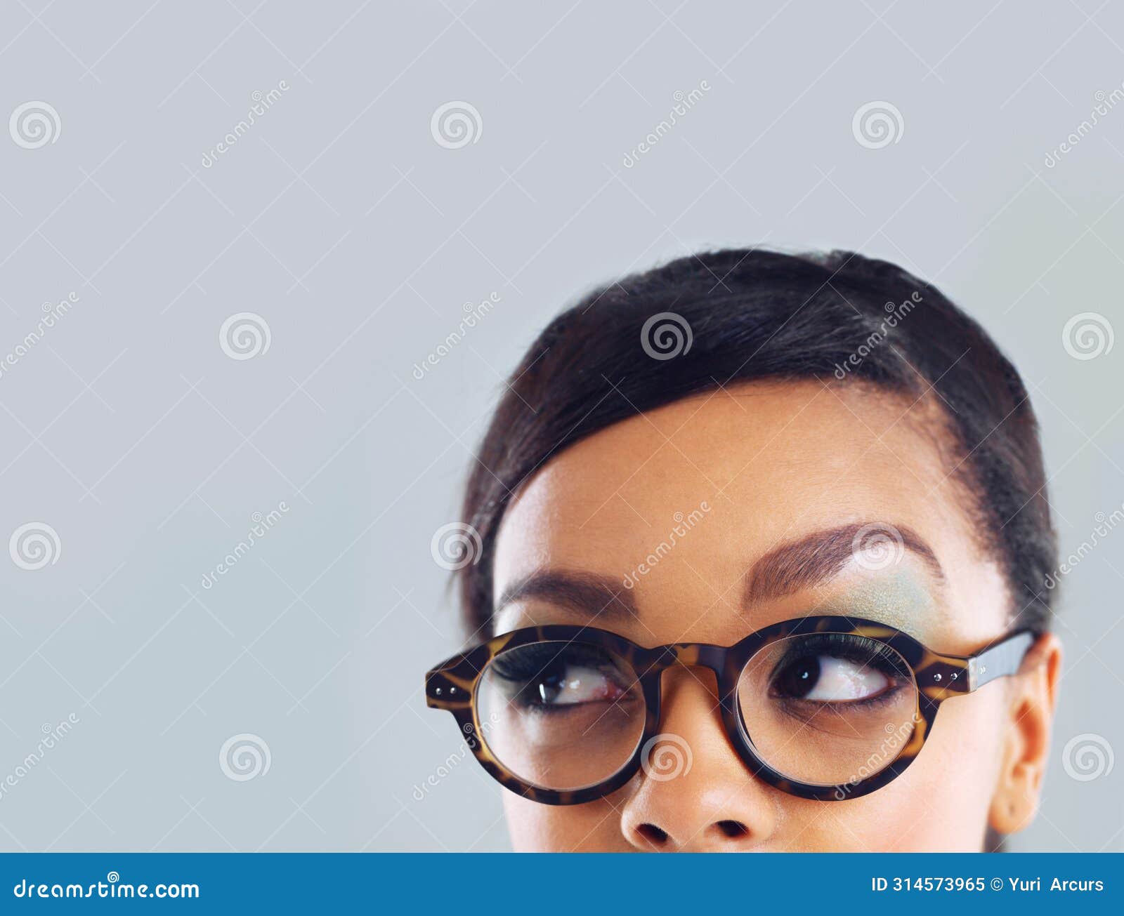 Eyes, Thinking and Student in Studio with Doubt or Glasses of Nerd or ...