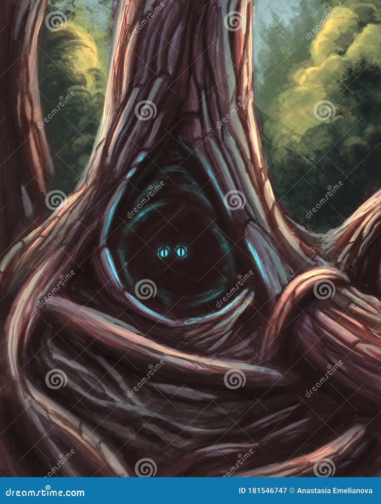Eyes in the tree hollow stock illustration. Illustration of design ...