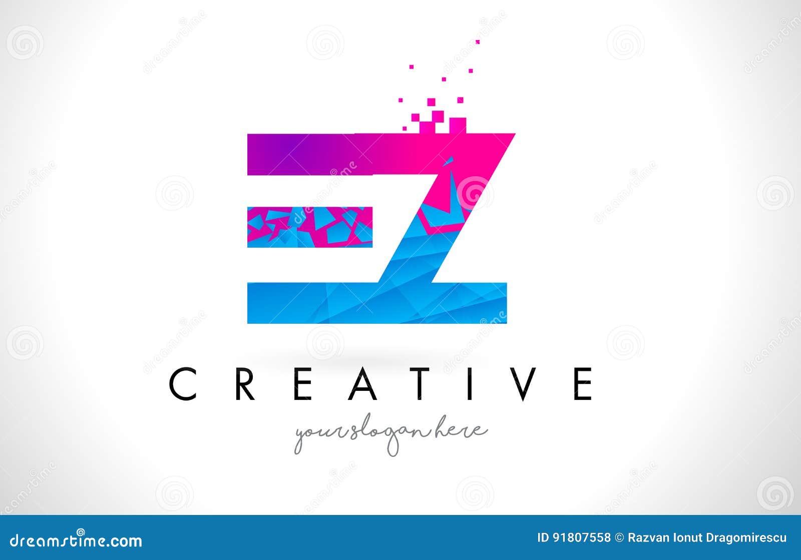 EZ E Z Letter Logo with Shattered Broken Blue Pink Texture Design ...