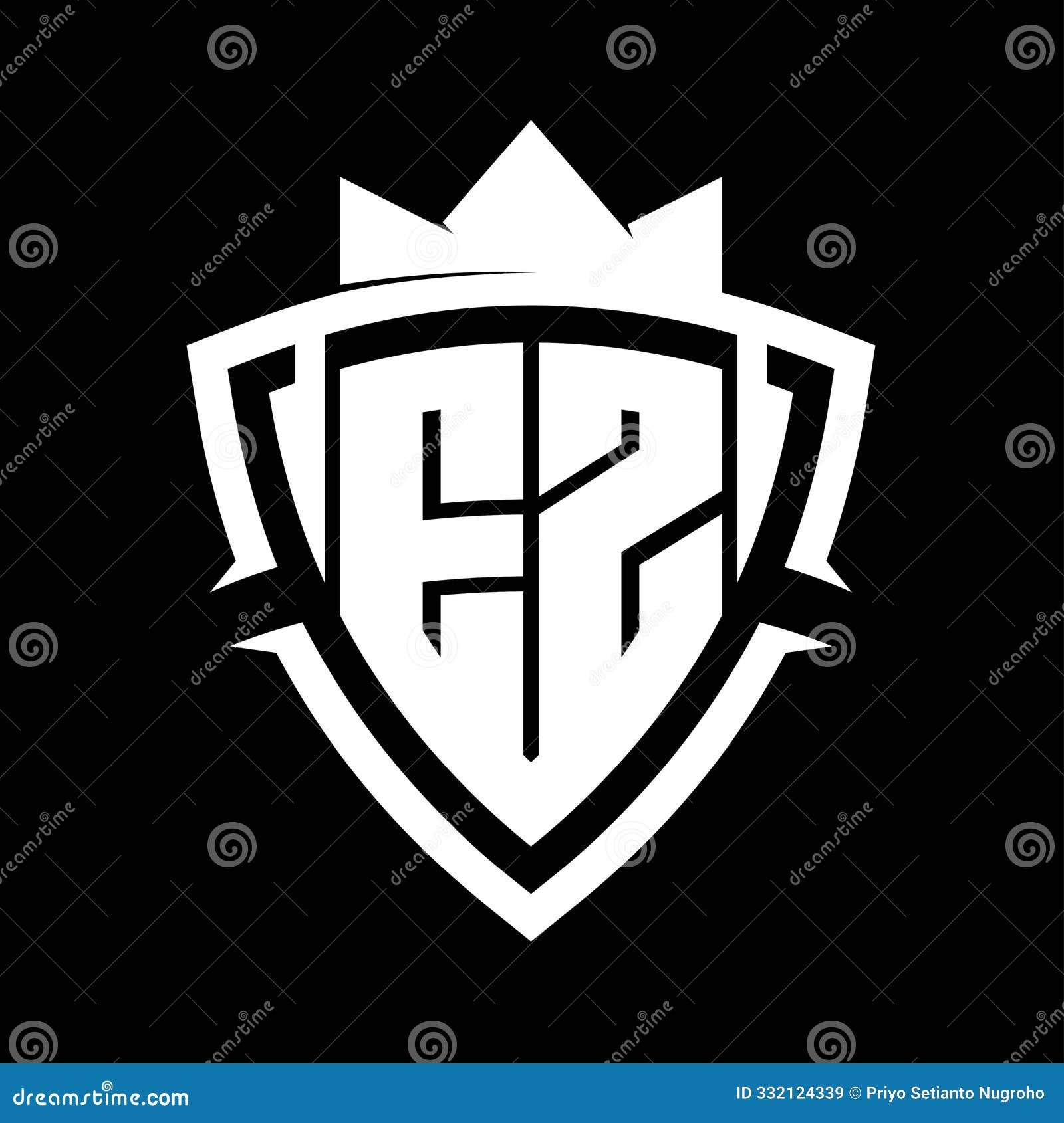 EZ Letter Monogram with Triangle Curve Shield Shape with Crown White ...