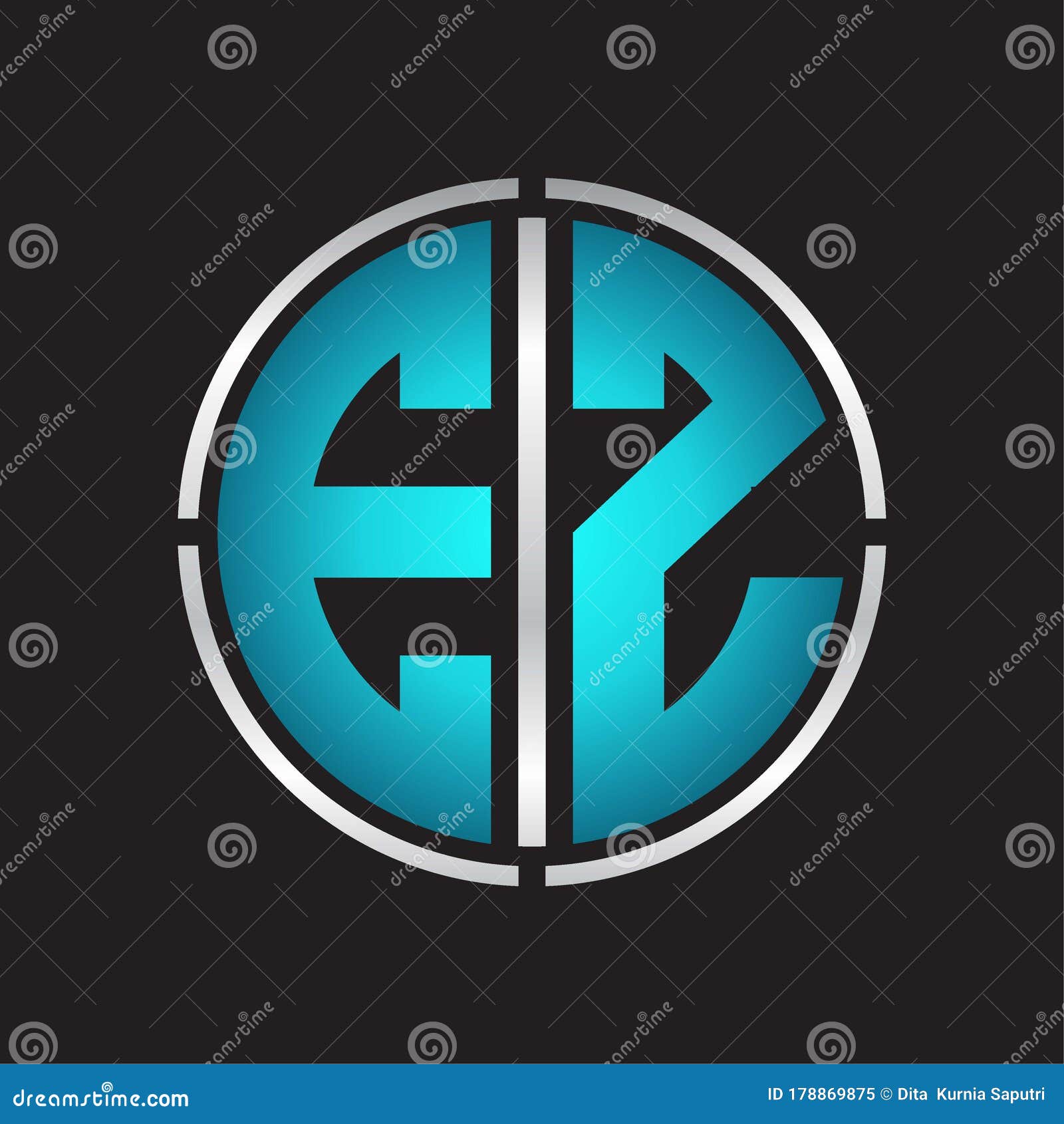 EZ Logo Initial with Circle Line Cut Design Template on Blue Colors ...