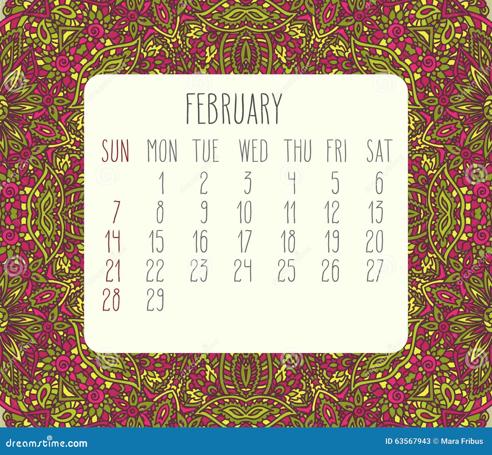 Février 2016 Calendrier Mensuel Illustration de Vecteur - Illustration ...