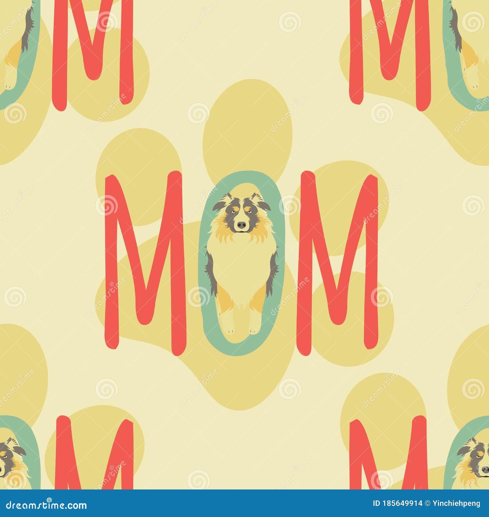 Dog Mom Seamless Pattern Background with Australian Shepherd or Aussie ...