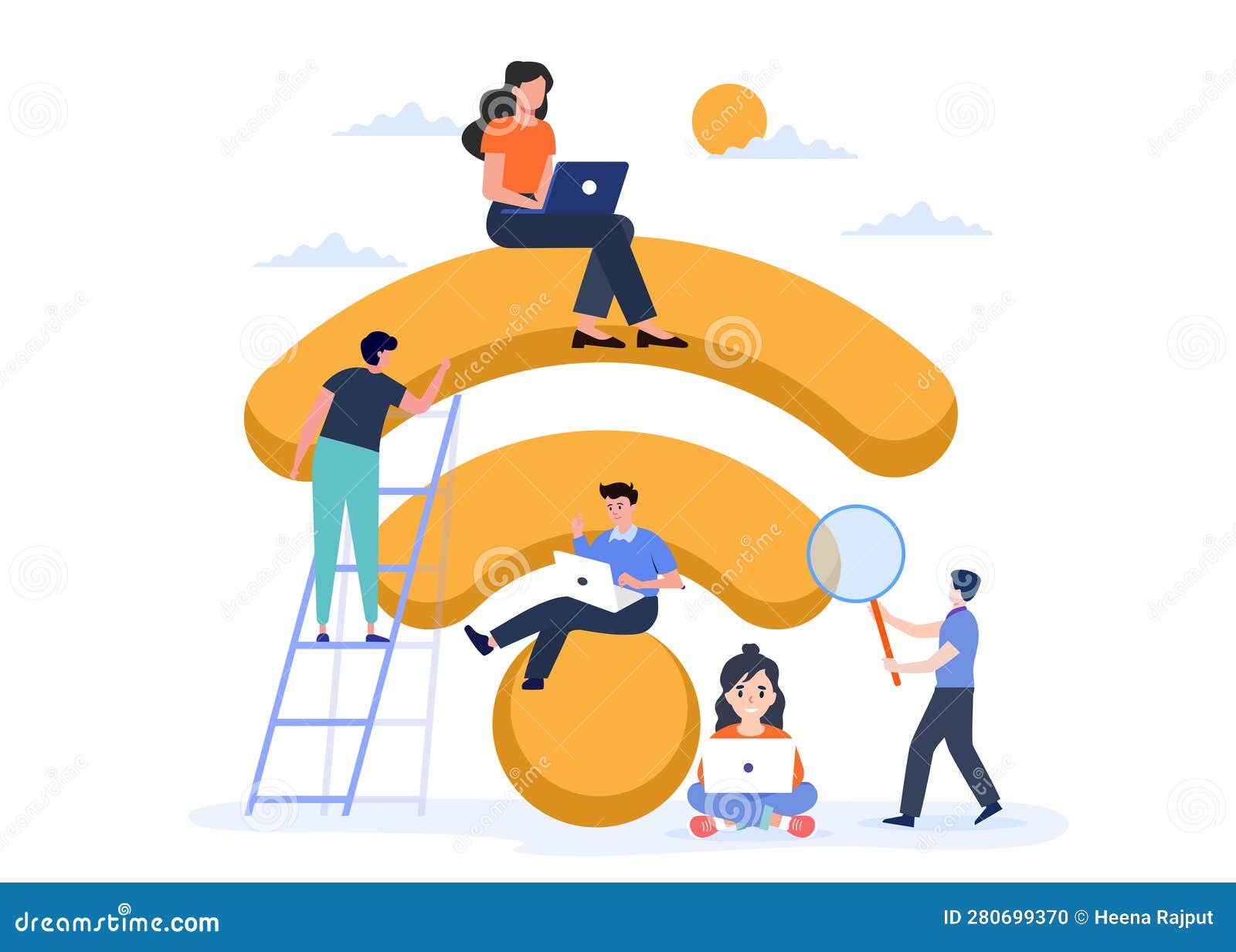 Concept of Public Free Wi-Fi Hotspot Zone Wireless Connection Stock ...