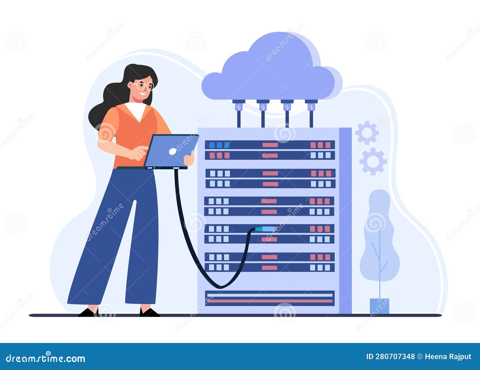 Technician Working in Server Room at Data Center Using Laptop To ...