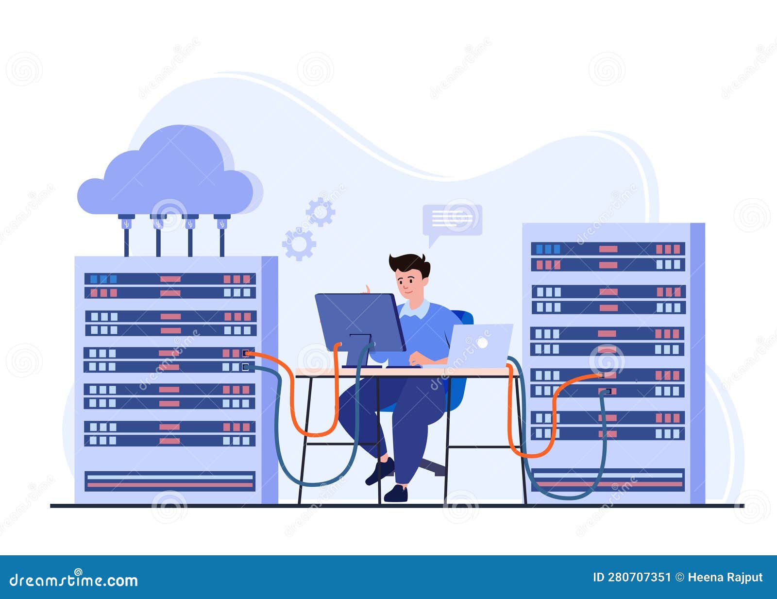 System Administrator, Technician Works is Working on Computer in Server ...