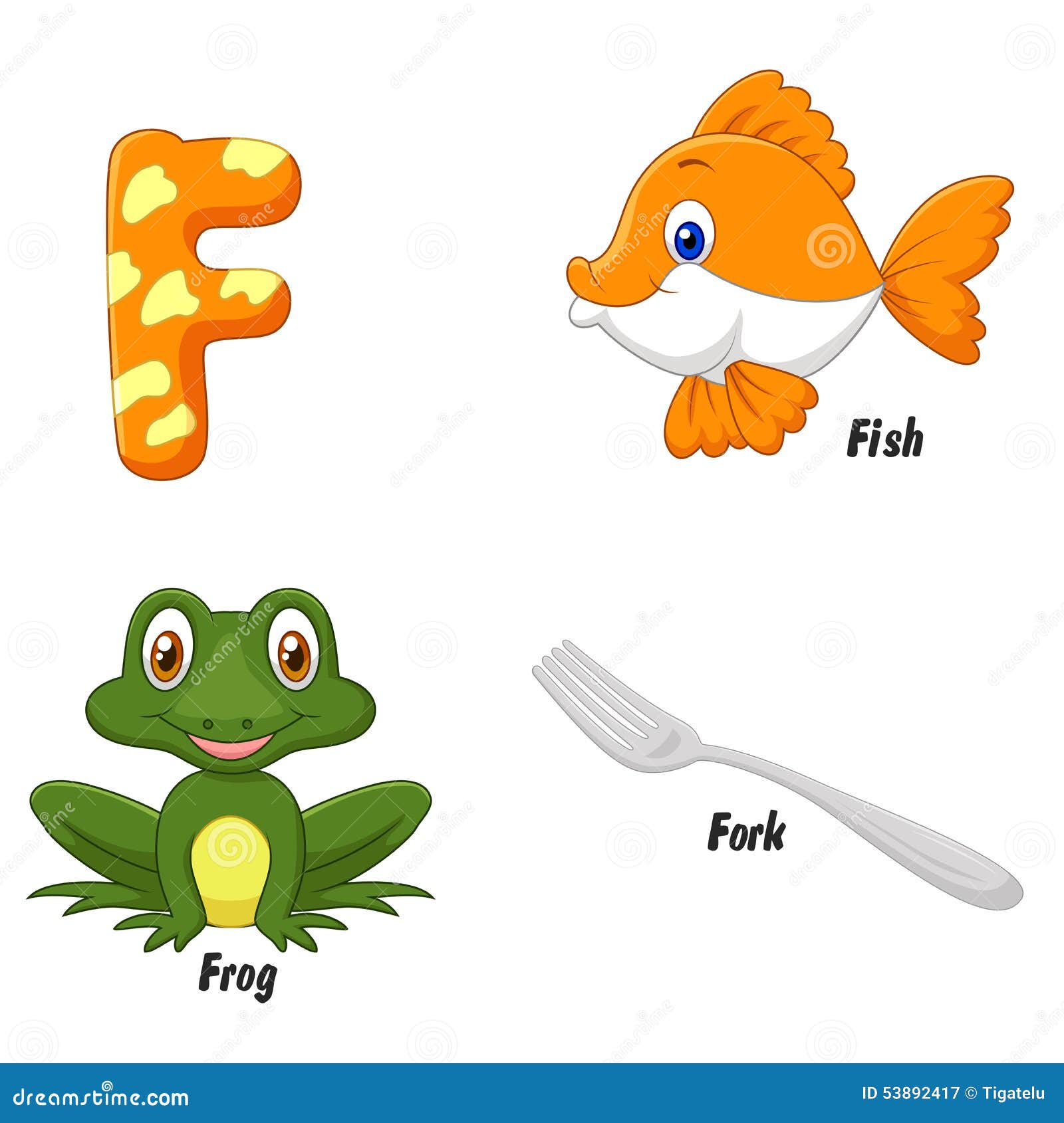 F alphabet cartoon stock vector. Illustration of animal - 53892417