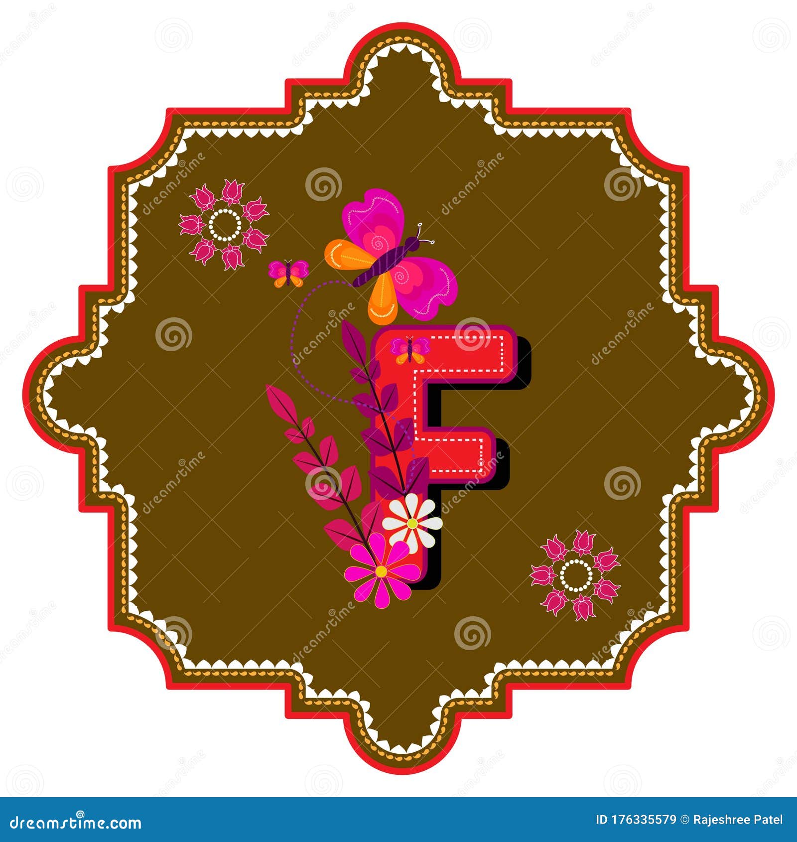 Letter F. Alphabet F Sticker. Floral Type With Butterflies. Lotus And ...