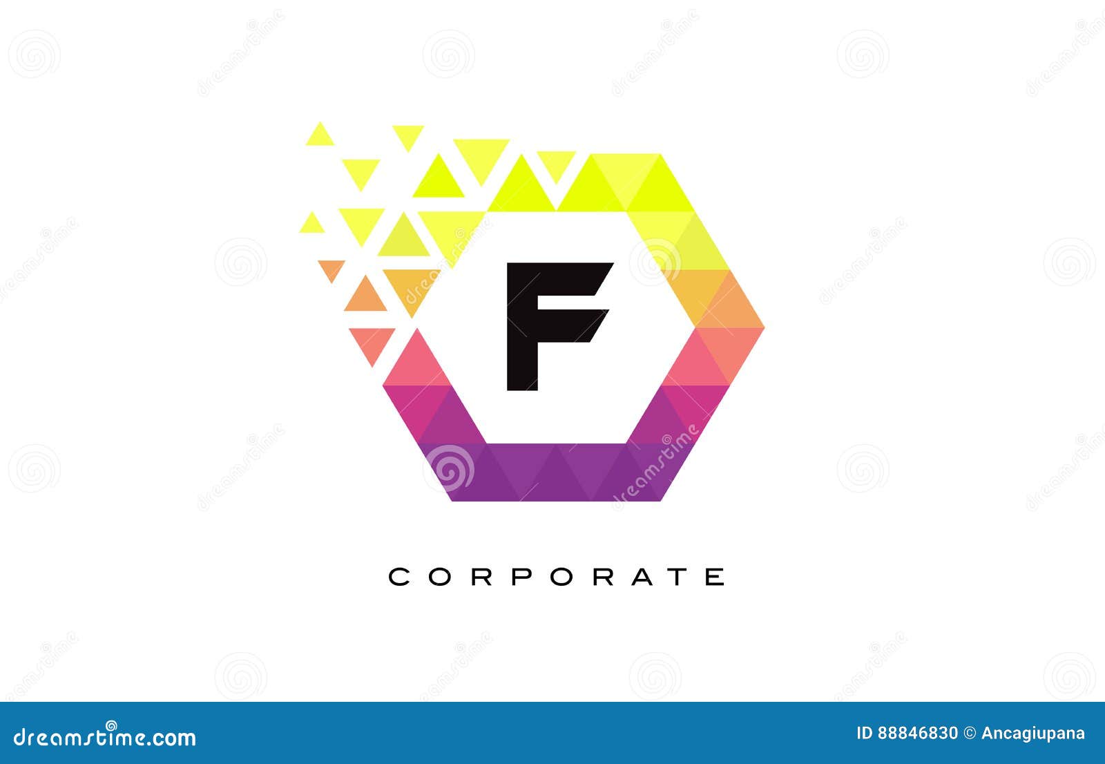 F Colorful Hexagon Shaped Letter Logo Design. Stock Vector ...