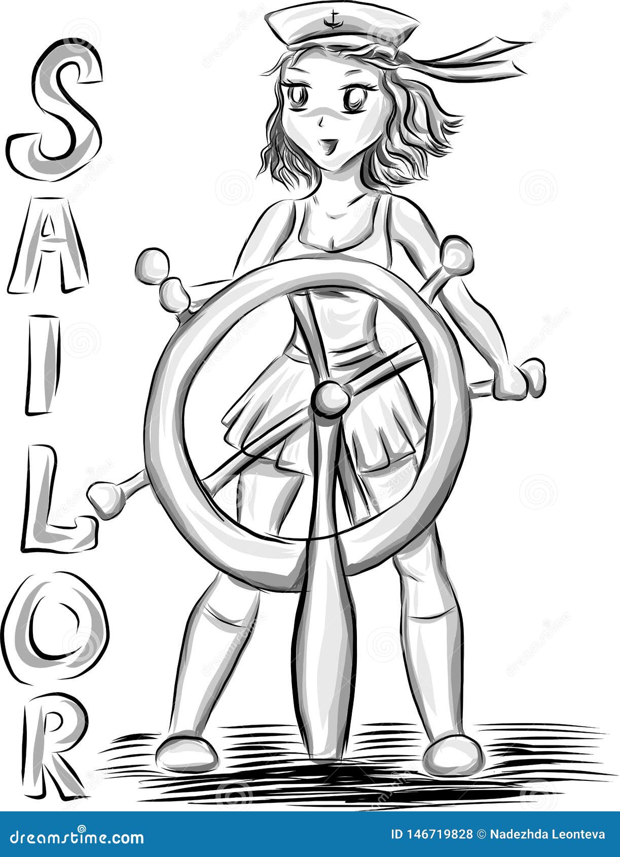 Young Girl with Sailor Wheel Stock Illustration - Illustration of ...