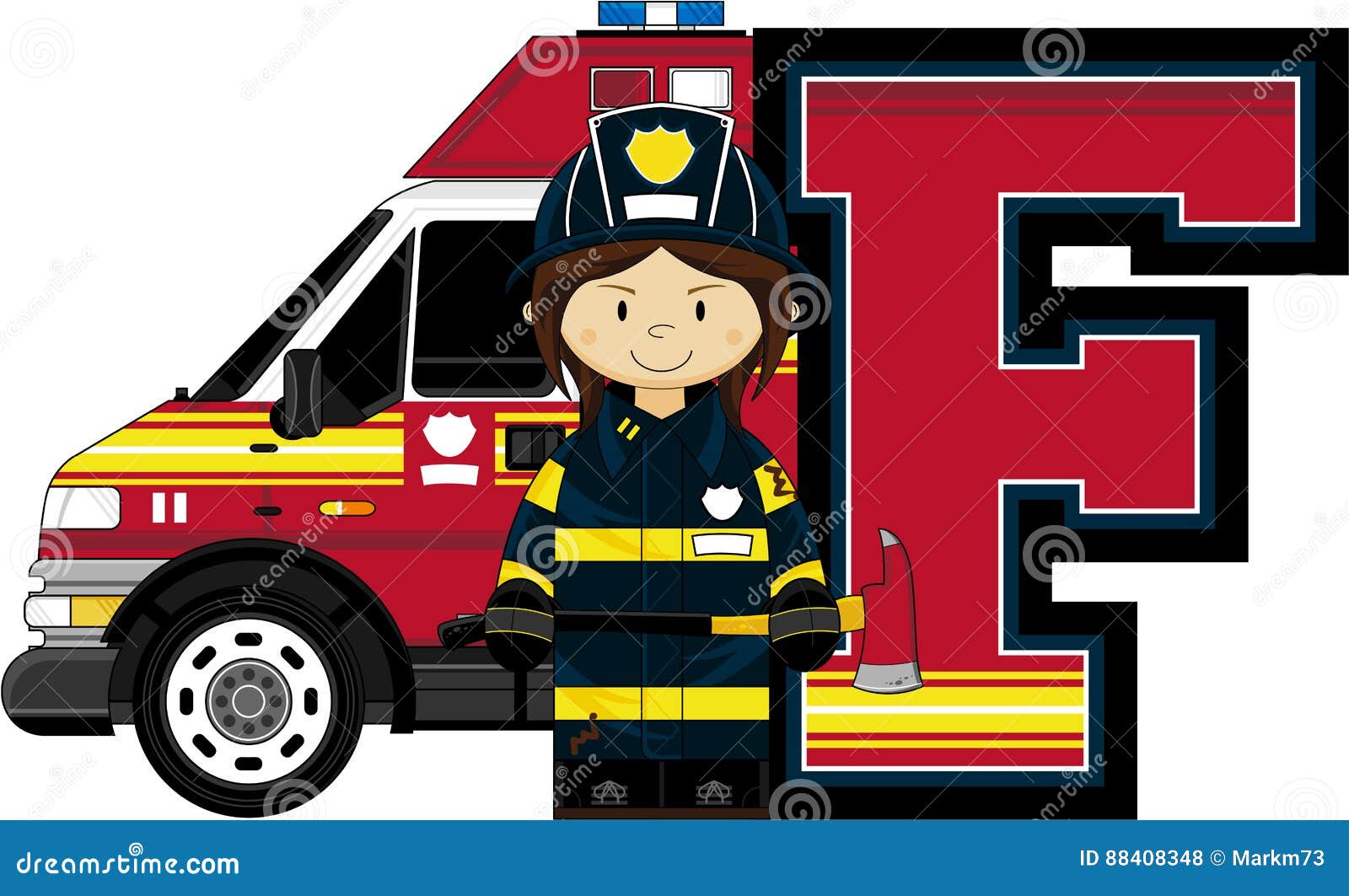 F is for Fireman stock vector. Illustration of letters - 88408348