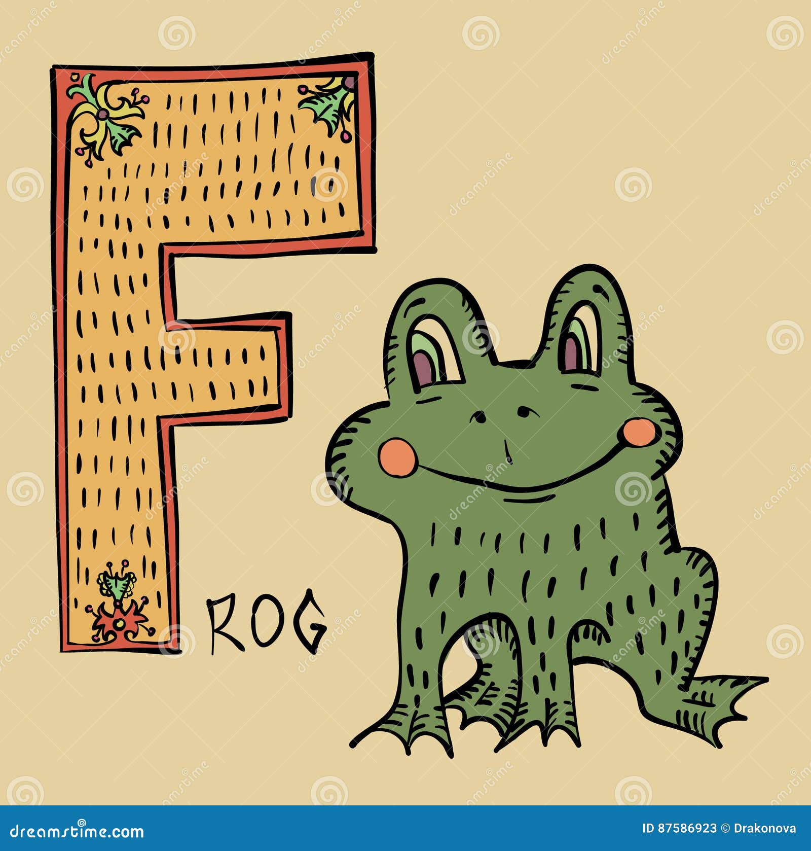 F for frog stock vector. Illustration of character, color - 87586923