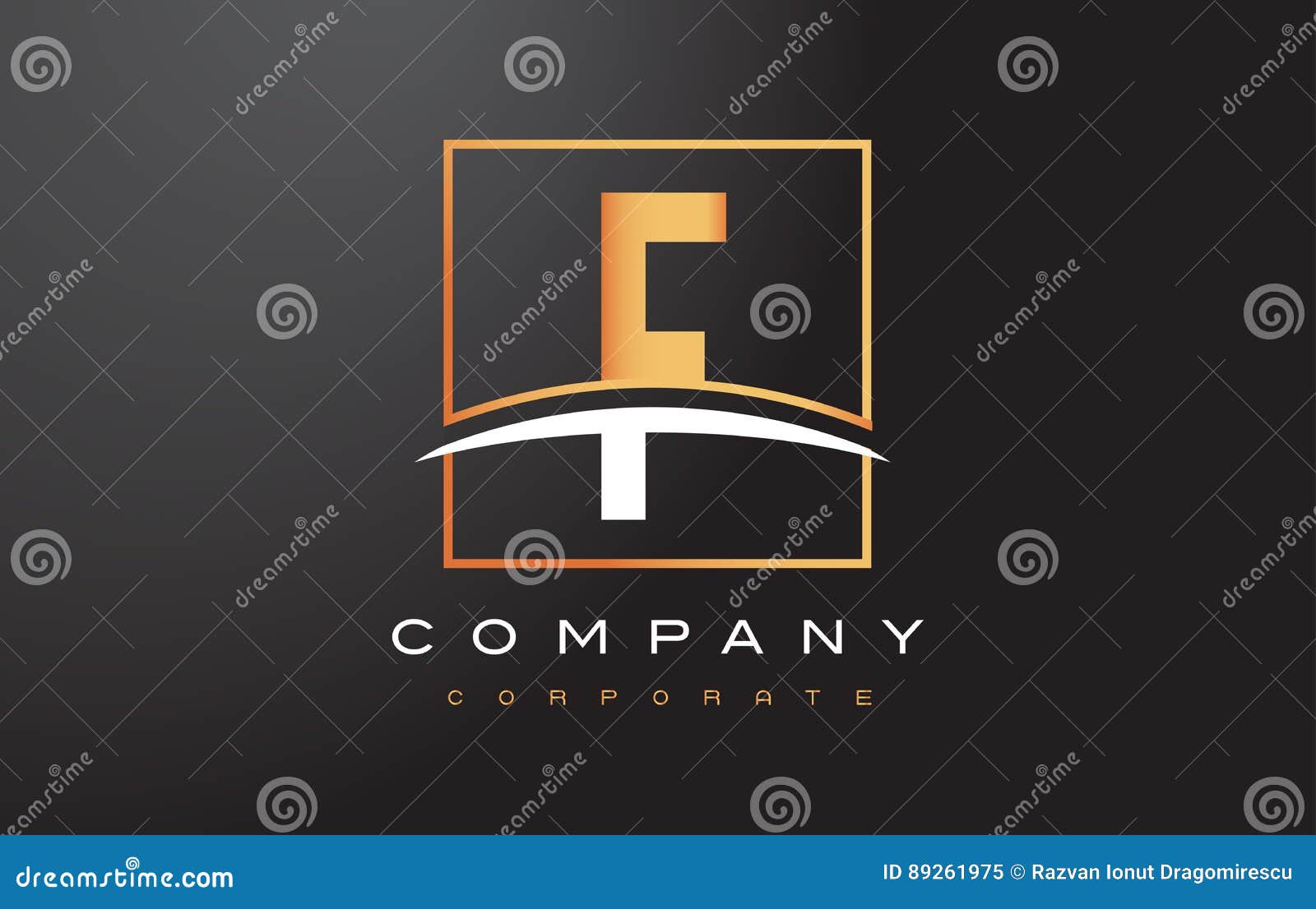 F Golden Letter Logo Design with Gold Square and Swoosh. Stock Vector ...