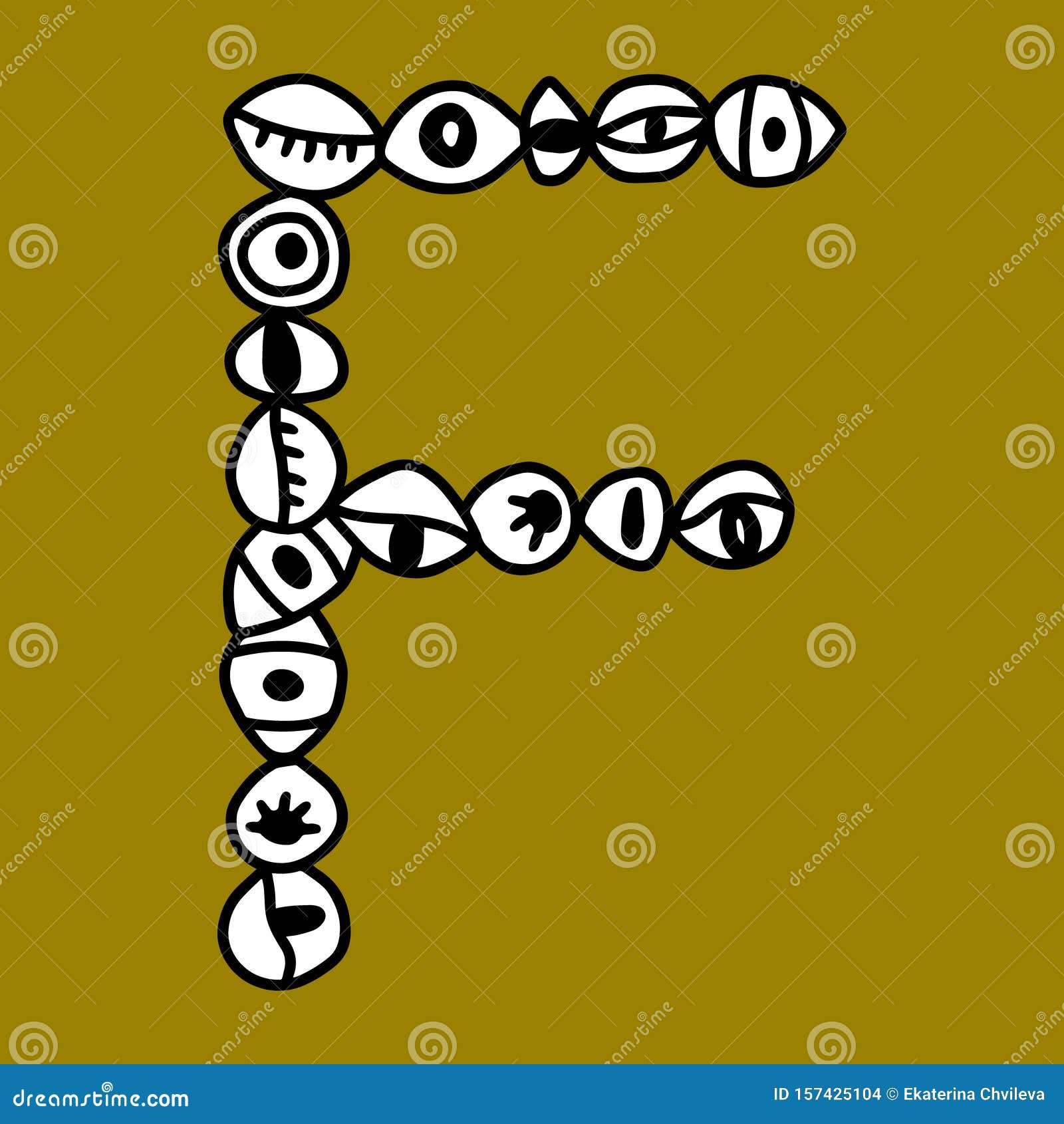 F Hand Drawn Vector Letter with Eye Symbols in Different Forms in ...
