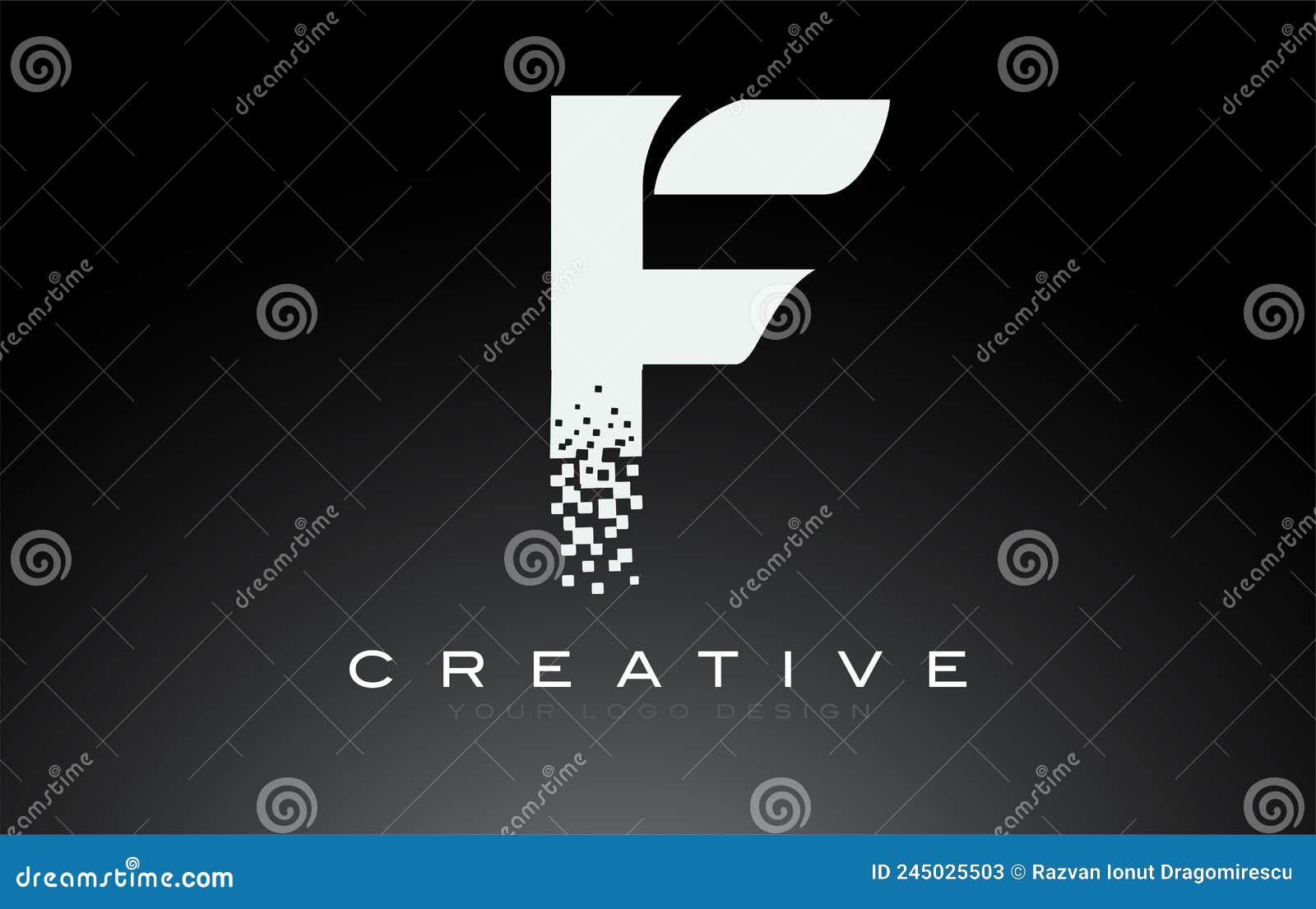 F Initial Letter Logo Design with Digital Pixels in Black and White ...
