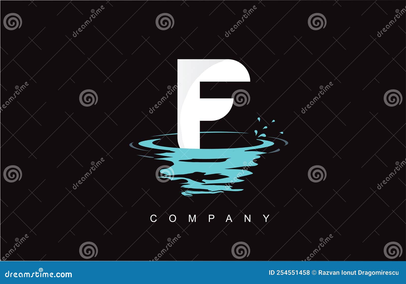 F Letter Logo Design with Water Splash Ripples Drops Reflection Stock ...
