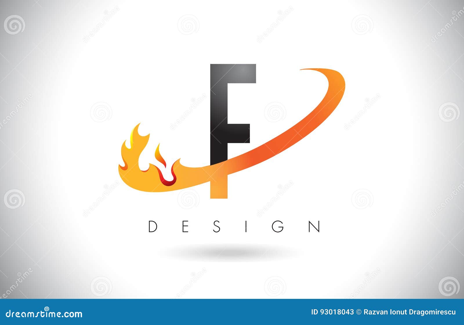 F Letter Logo with Fire Flames Design and Orange Swoosh. Stock Vector ...