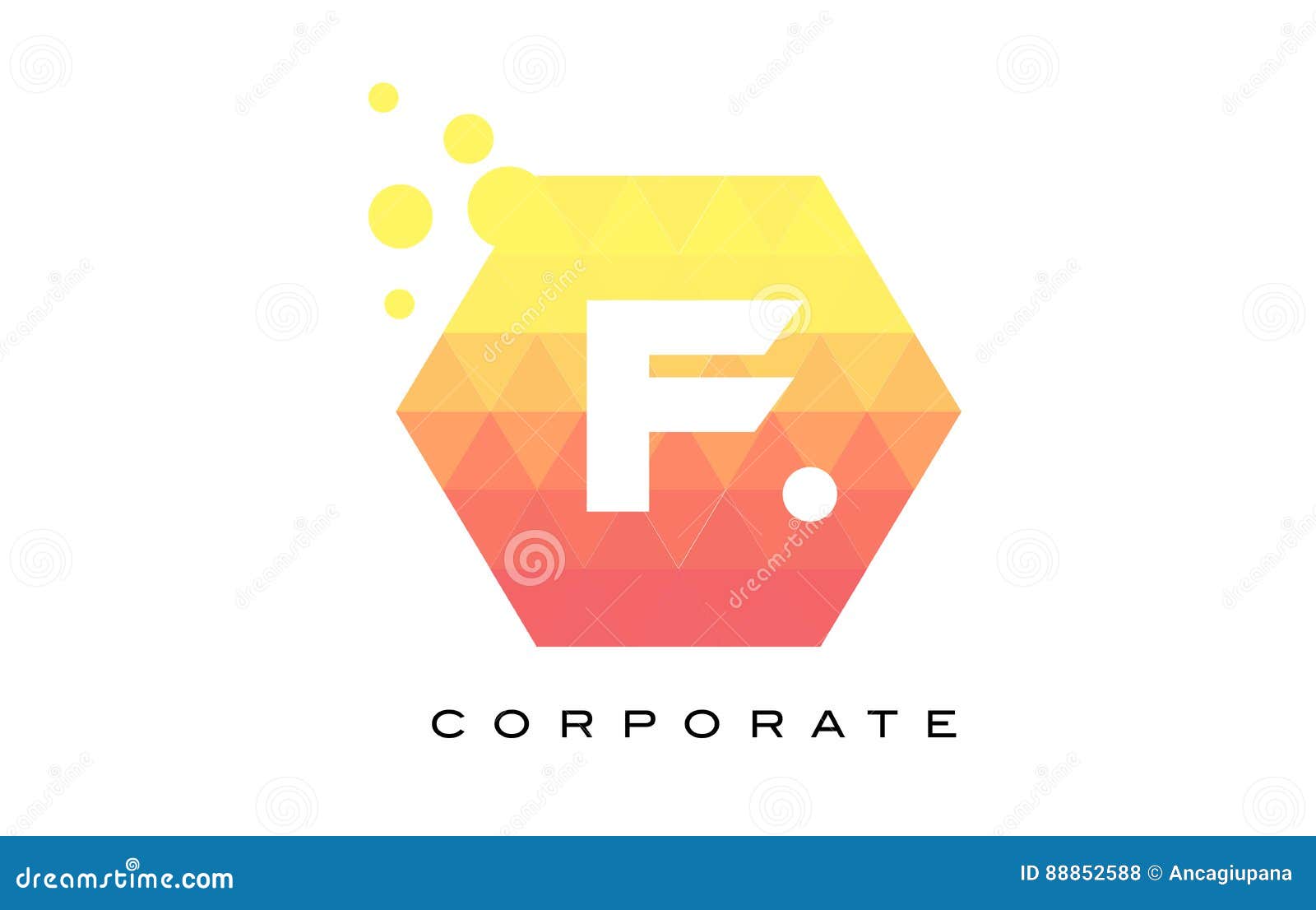 F Orange Hexagon Shaped Letter Logo with Bubbles. Stock Vector ...