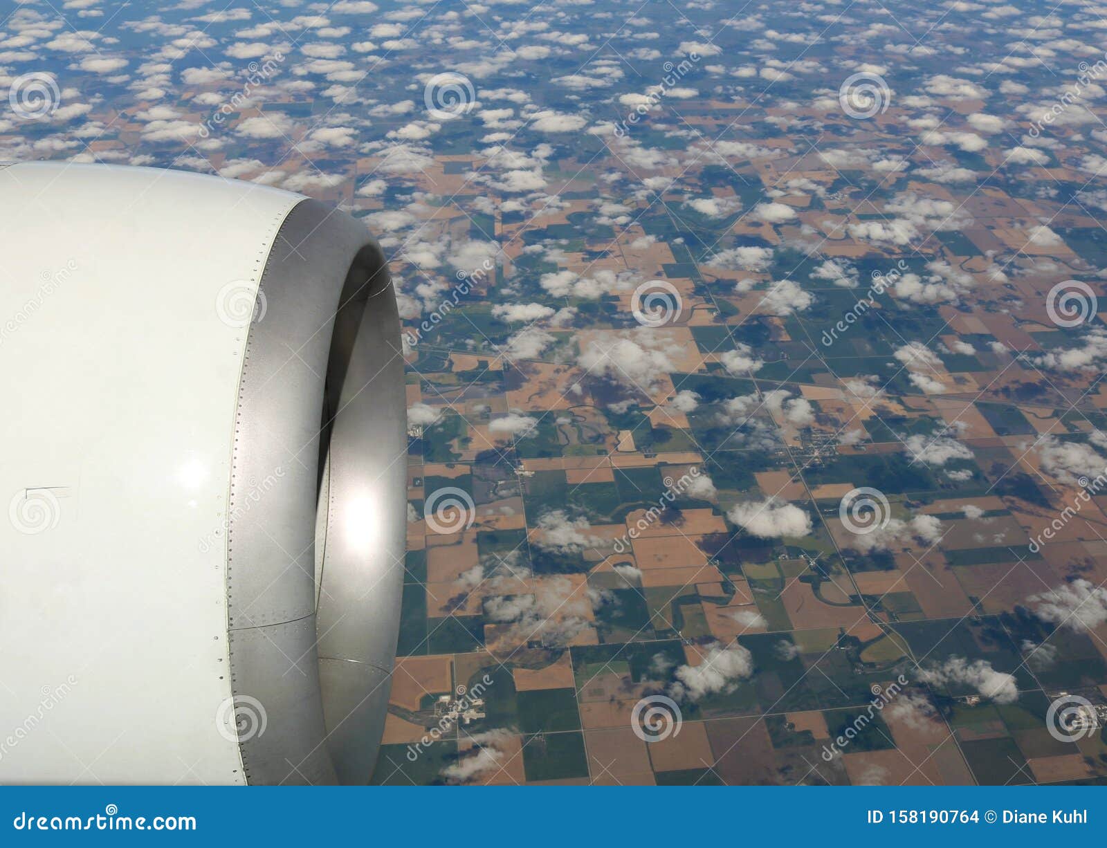 F Plane in Flight Flying Over the Flat Land of Middle Part of Canada ...