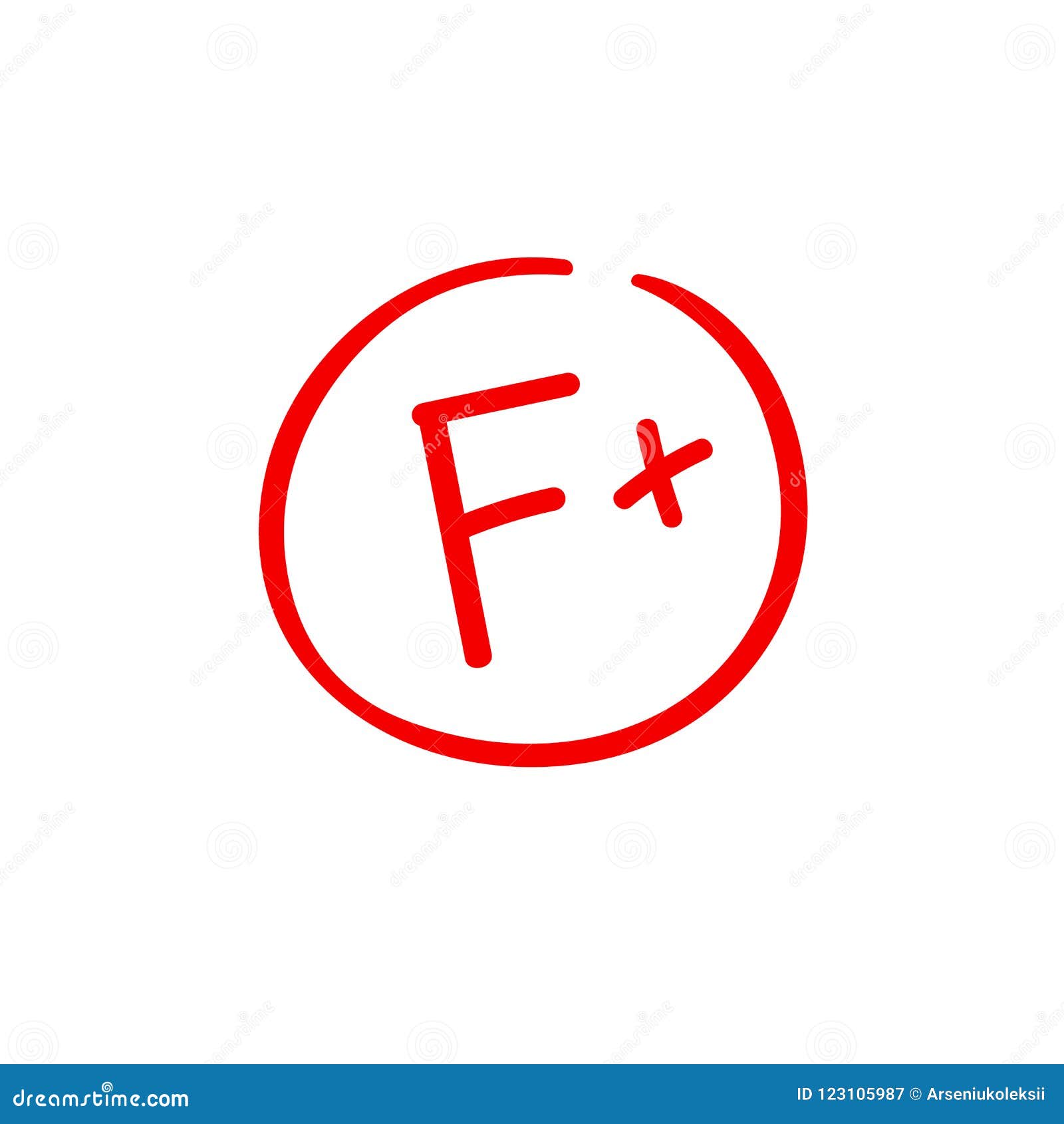 F Plus Examination Result Grade Red Latter Mark. Stock Vector ...