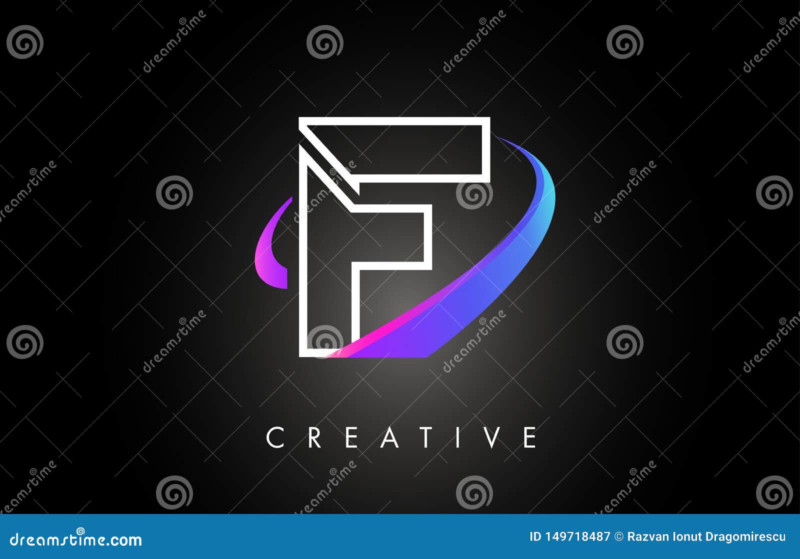 F Trendy Modern Letter Logo Design Monogram And Creative Swoosh On Black Background Stock Vector