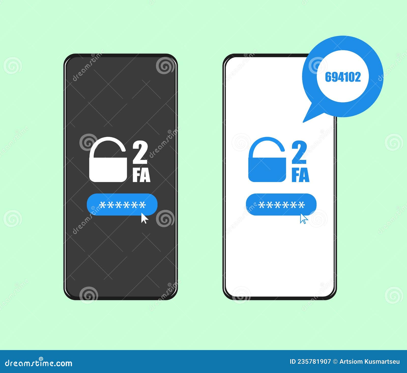 2FA Authentication. One-time Password To Log In Cartoon Vector ...