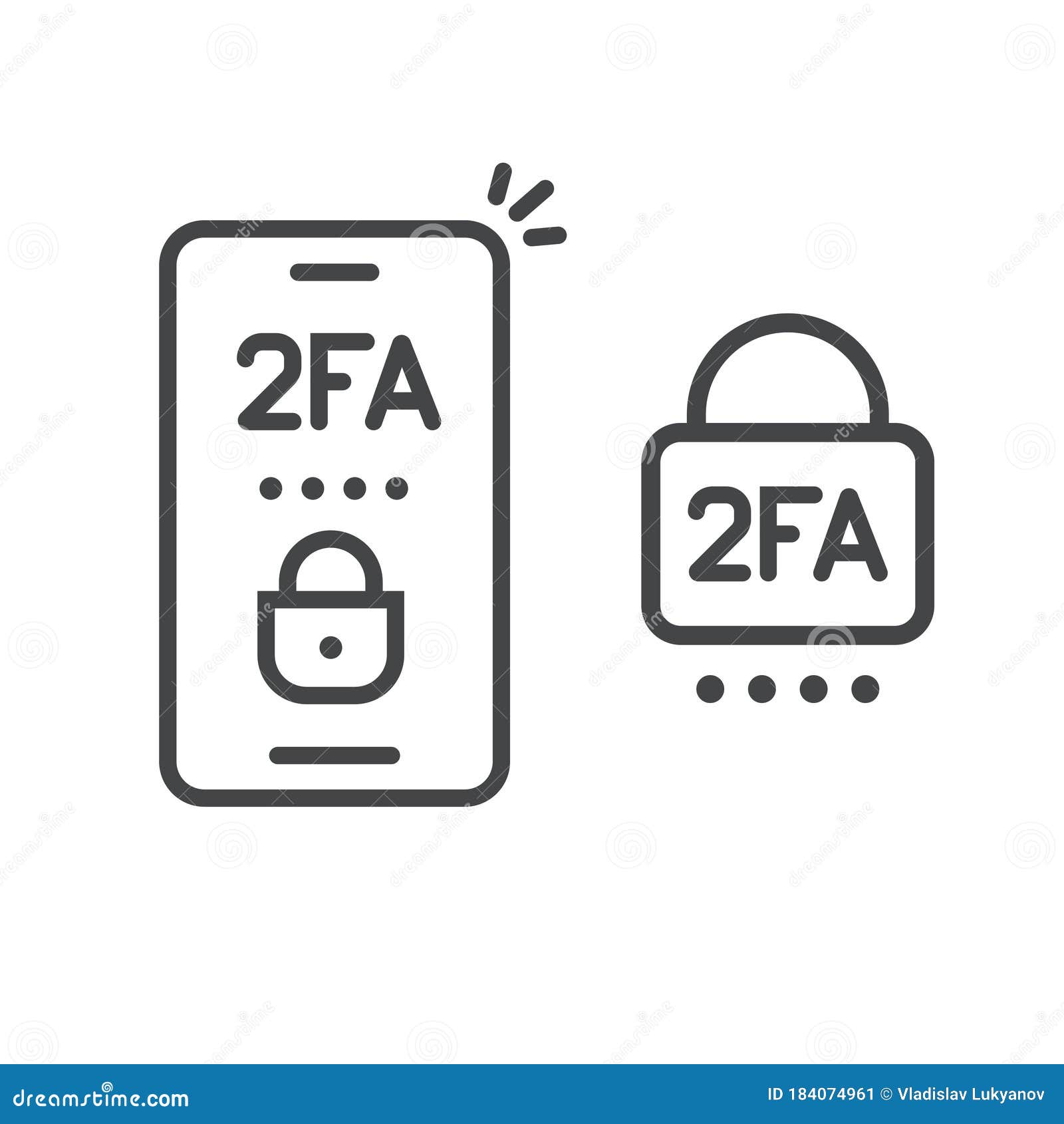 2fa Icon Line Password Secure Login Authentication Verification Vector
