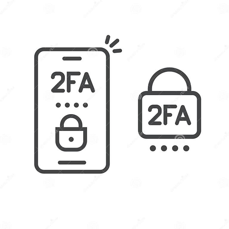 2fa Icon Line Password Secure Login Authentication Verification Vector Outline Art or Sms Push ...