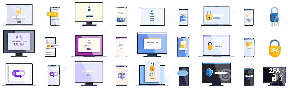 2fa Icons Set. People Using Different Devices for Two Factor ...