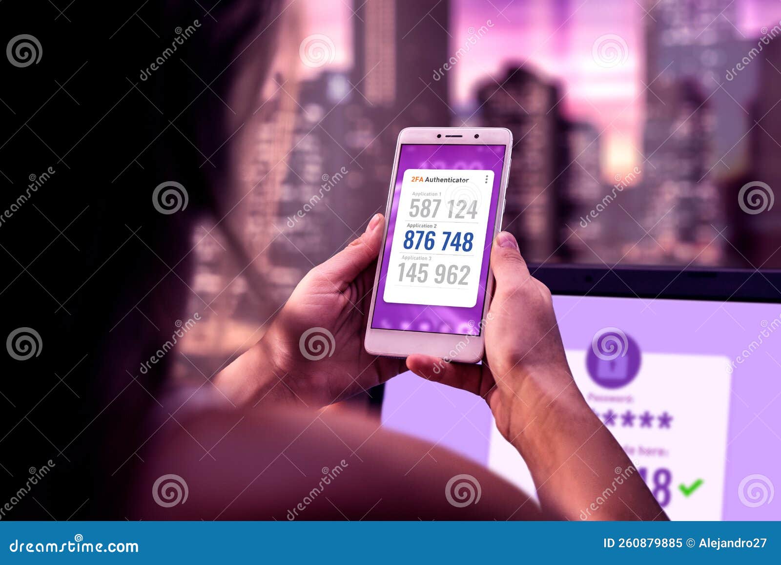 2FA Two Factor Authentication on Laptop Computer and Mobile Phone App ...