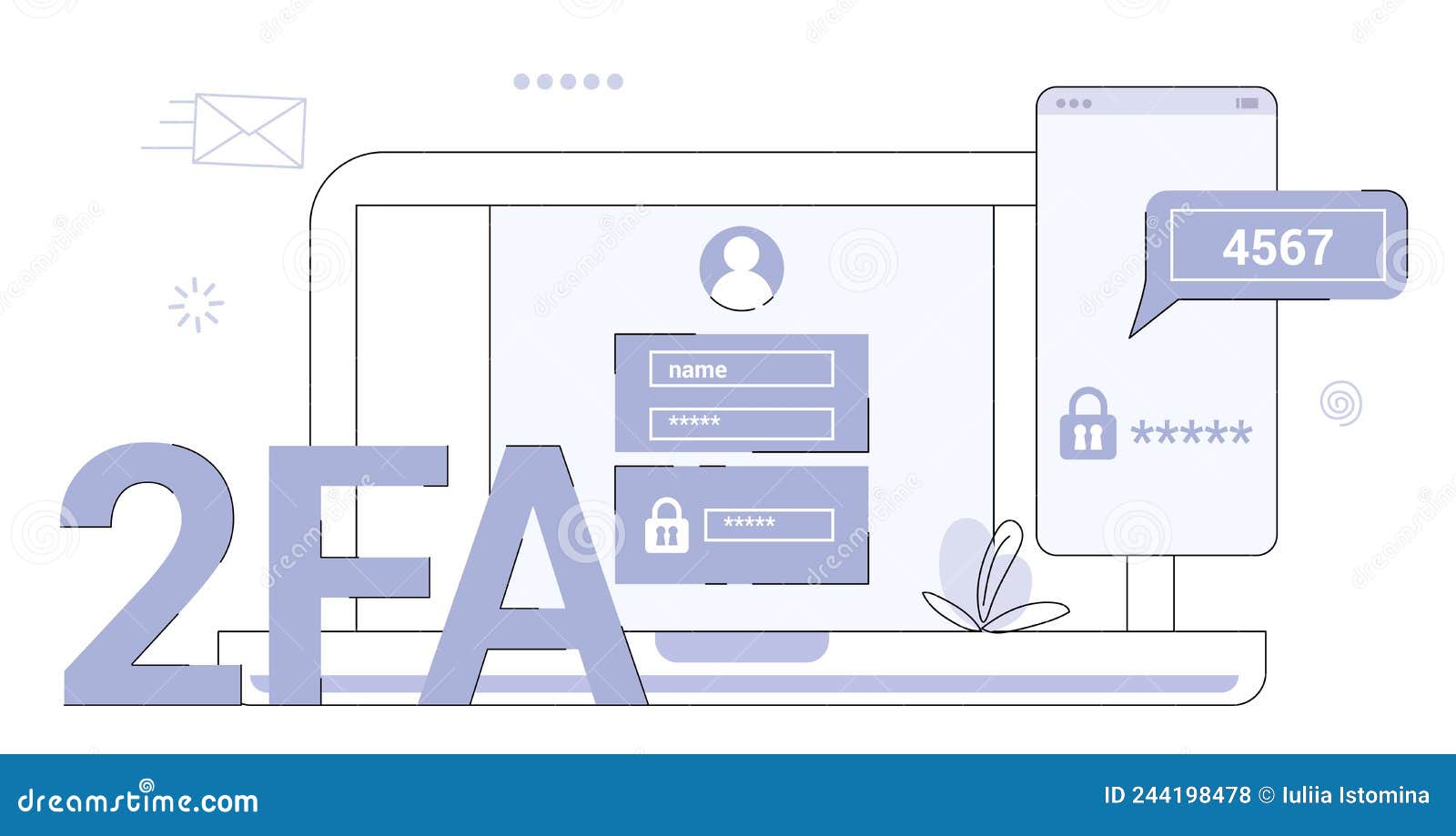 2fa Two Factor Authentication Password Secure Notice Login Verification Code Stock Vector