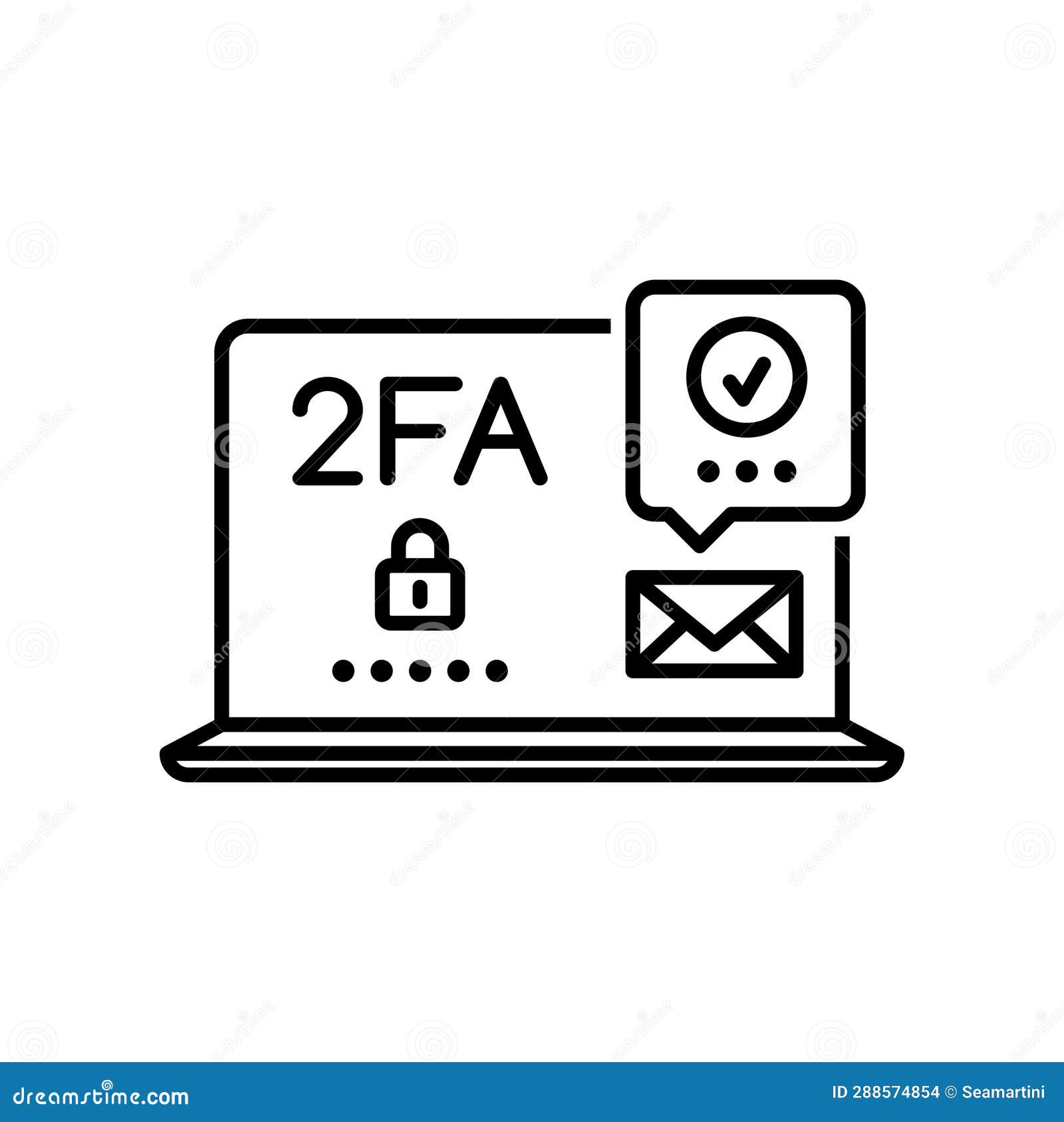 2fa Two Factor Verification Icon Outline Laptop Stock Illustration