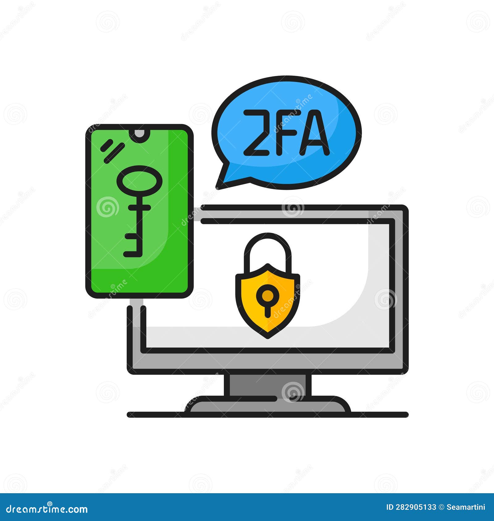 2fa Two Factor Verification Screen Key And Lock Stock Vector Illustration Of Lock Flat