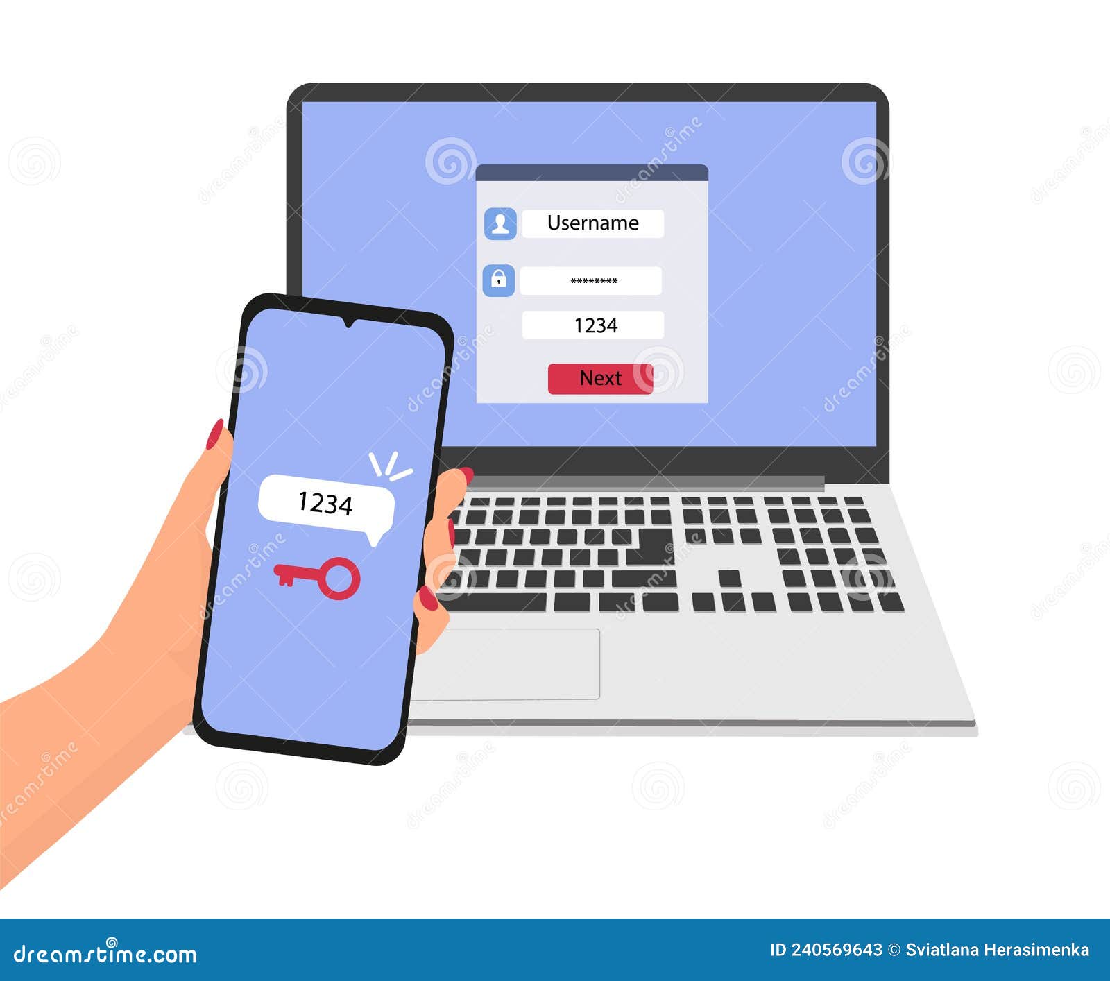 2FA Two Step Authentication.Unlocking Via Mobile Phone. Vector Flat ... 2FA Two Step Authentication.Unlocking Via Mobile Phone. Vector Flat ...
