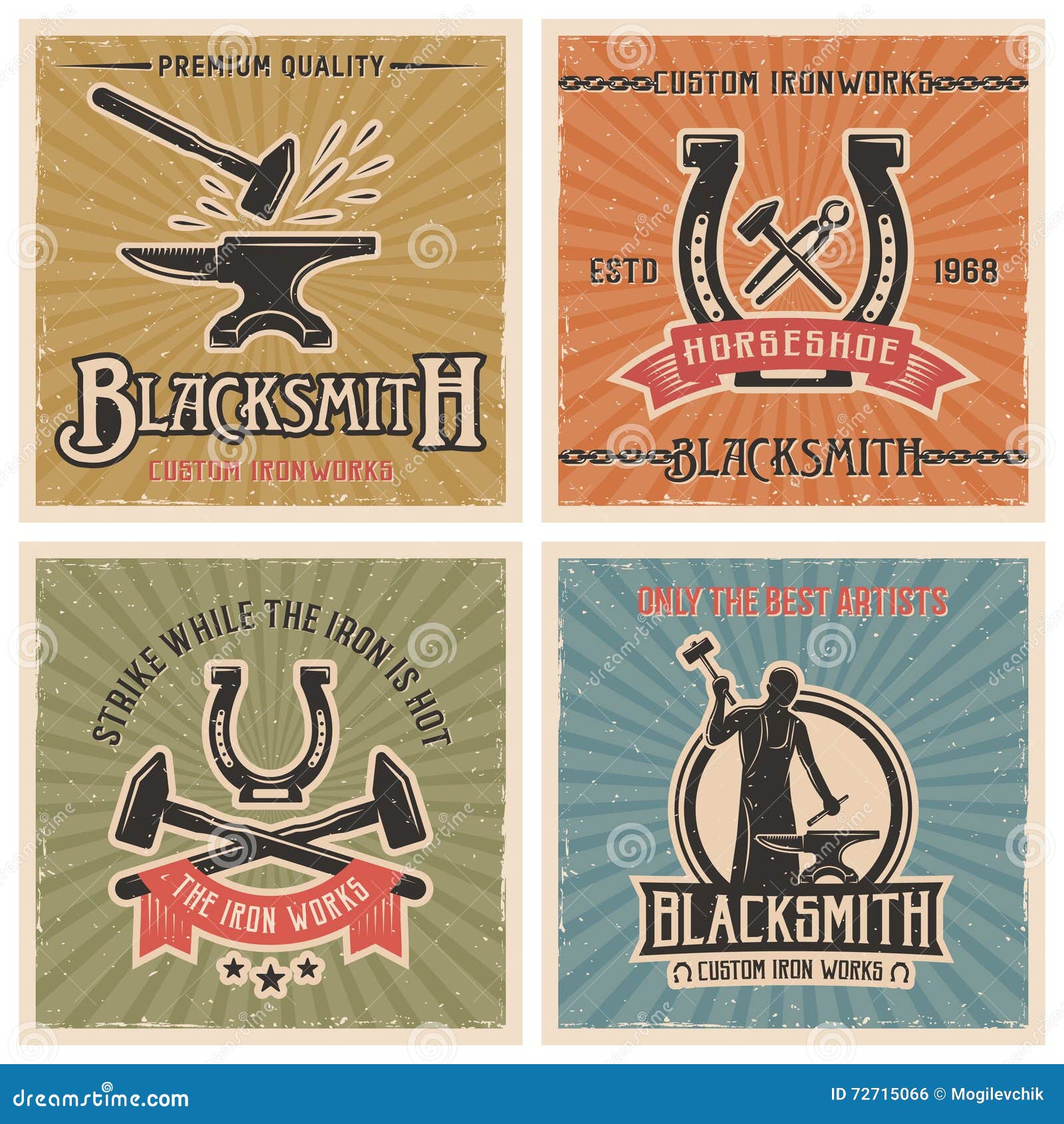 Fabbro Retro Icon Set illustrazione vettoriale. Illustrazione di fabbro ...