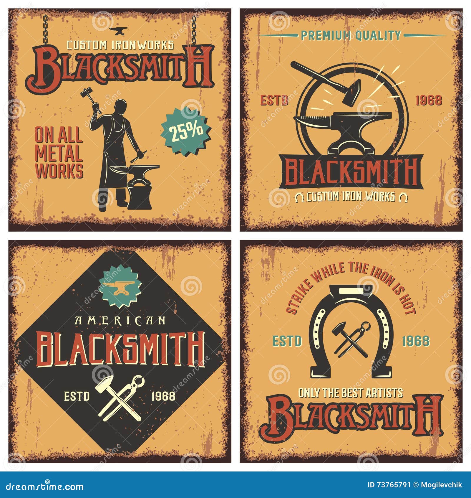 Fabbro Retro Icon Set illustrazione vettoriale. Illustrazione di icone ...