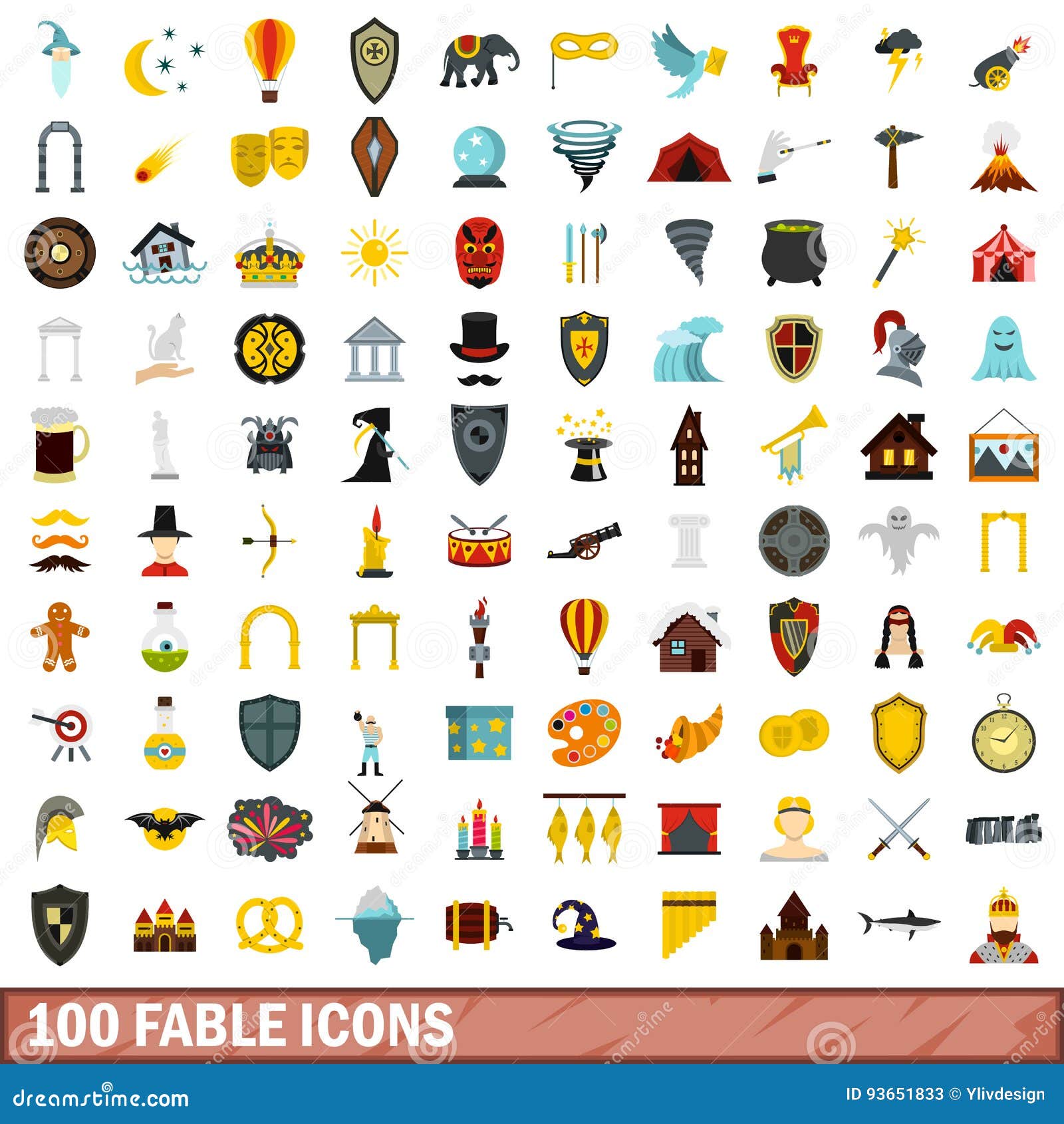100 Fable Icons Set, Flat Style Stock Vector - Illustration of myth ...