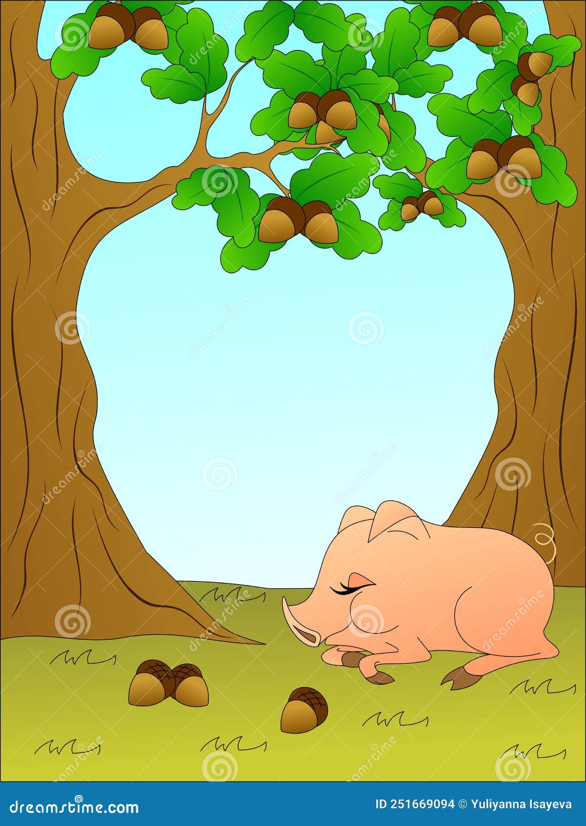 Fable Pig Under The Oak Vector Illustration | CartoonDealer.com #251669094