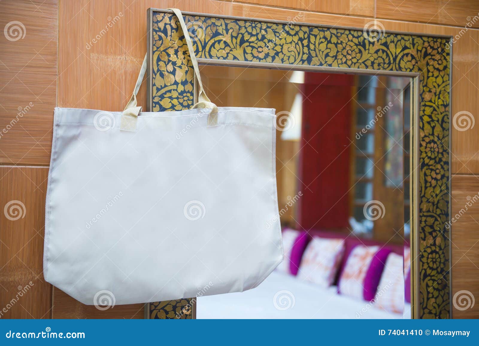 Fabric Bag Hanging on the Mirror Stock Photo - Image of textile, mirror ...