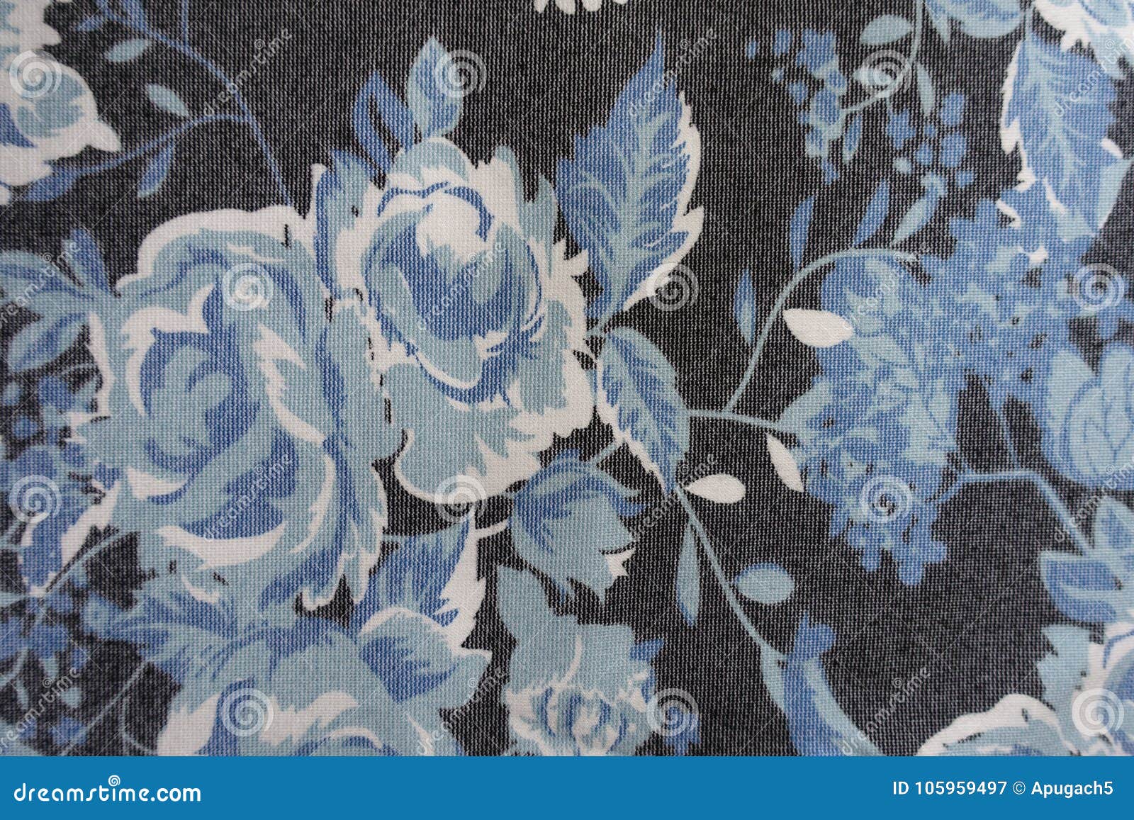 Fabric with Blue Floral Pattern Stock Image - Image of material, pale ...