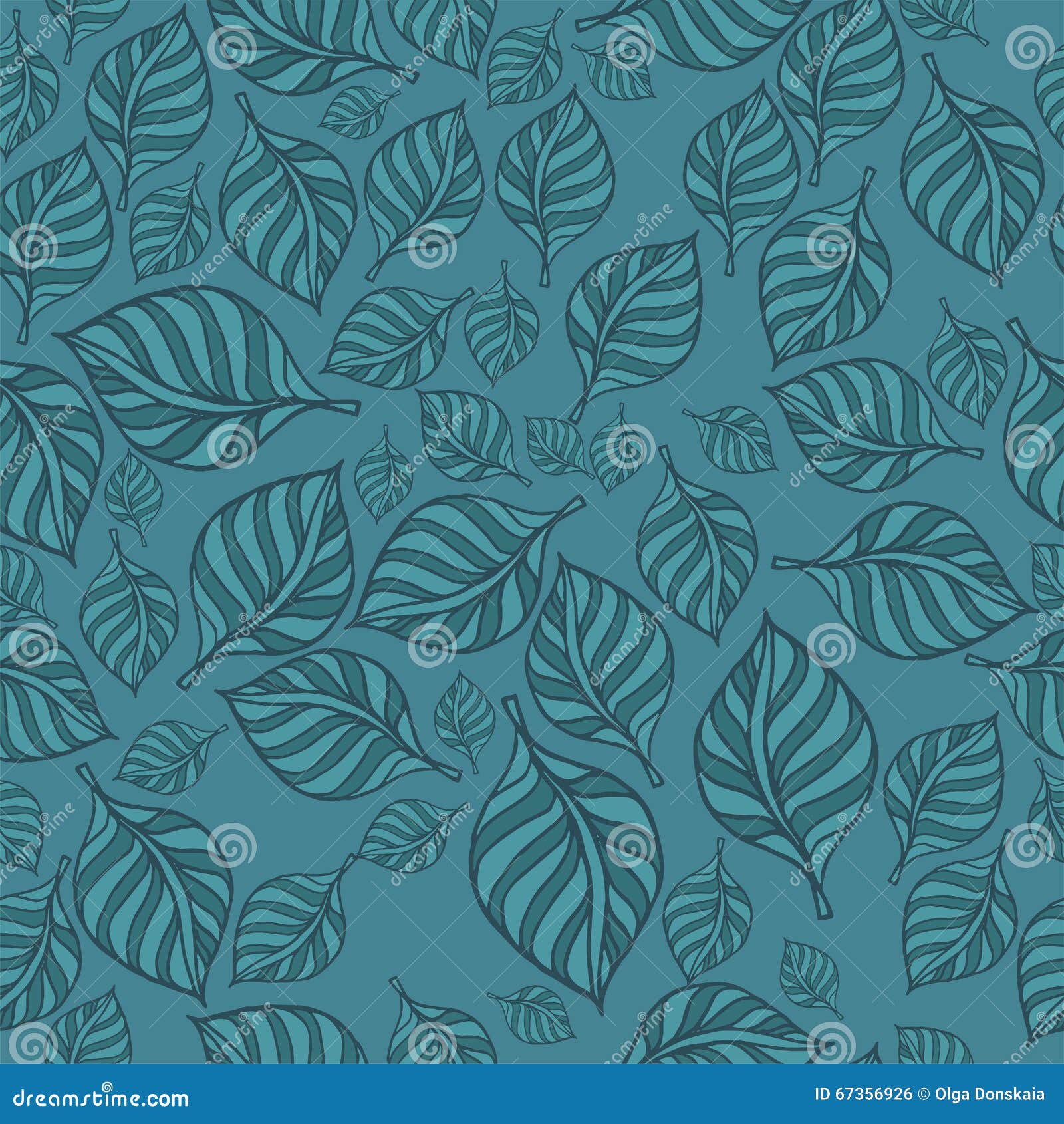 Fabric Blue Pattern with Decorative Leaves. Vector Illustration Stock ...