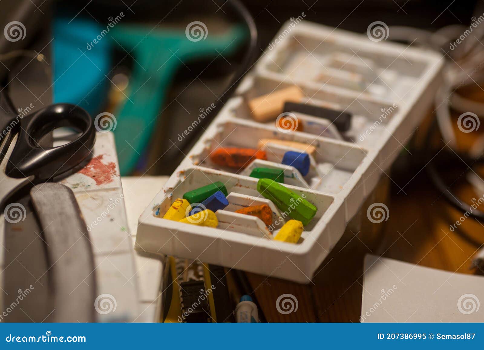 Fabric Crayons. Tailor`s Workplace Stock Image - Image of designer ...