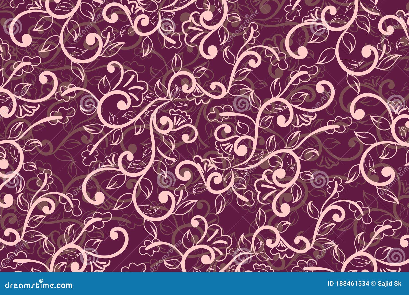 Fabric Design Repeated Floral Pattern , Flowers and Leaves with Red ...