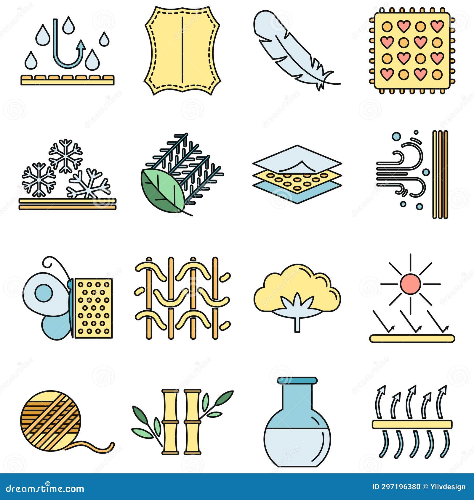 Fabric Feature Breathable Icons Set Vector Color Stock Illustration ...