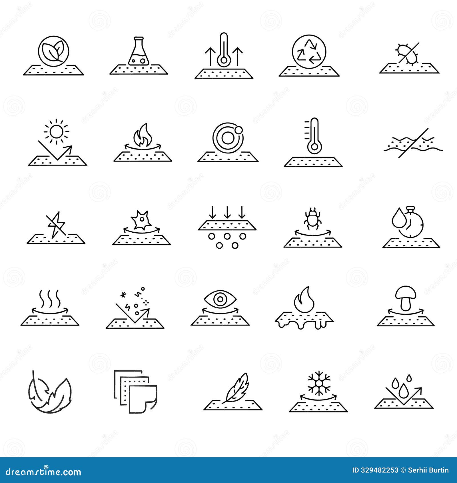 Fabric Features, Thin Line Icon Set. Fabrics Features and Properties ...