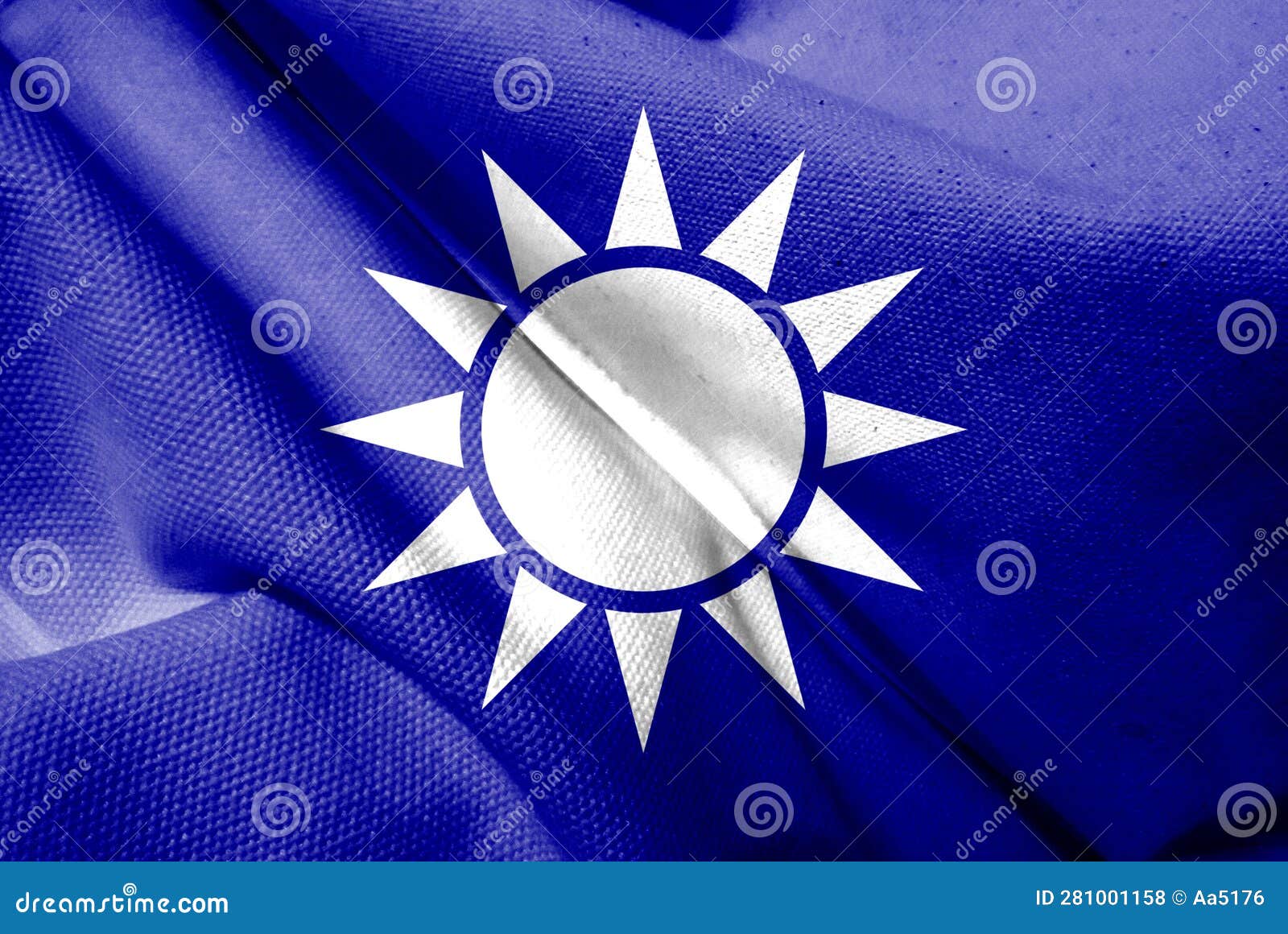 Fabric Flag of Kuomintang. a White Sun with Twelve Rays on Blue ...