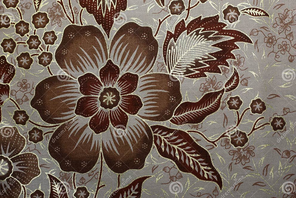 Fabric with Floral Batik Pattern Stock Photo - Image of drawing ...